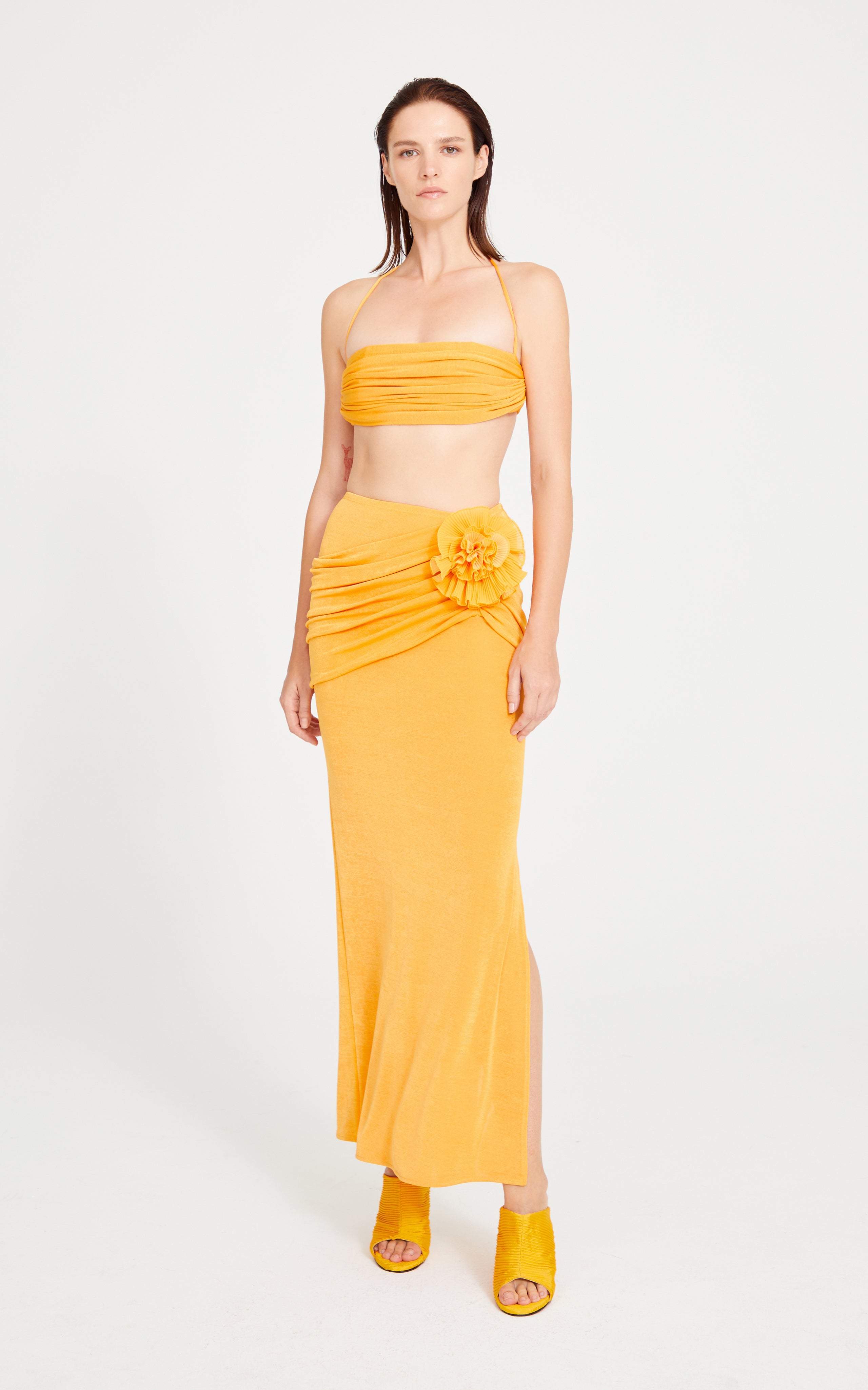 Orange Bustier Top With Drape Details – RAISA VANESSA INT