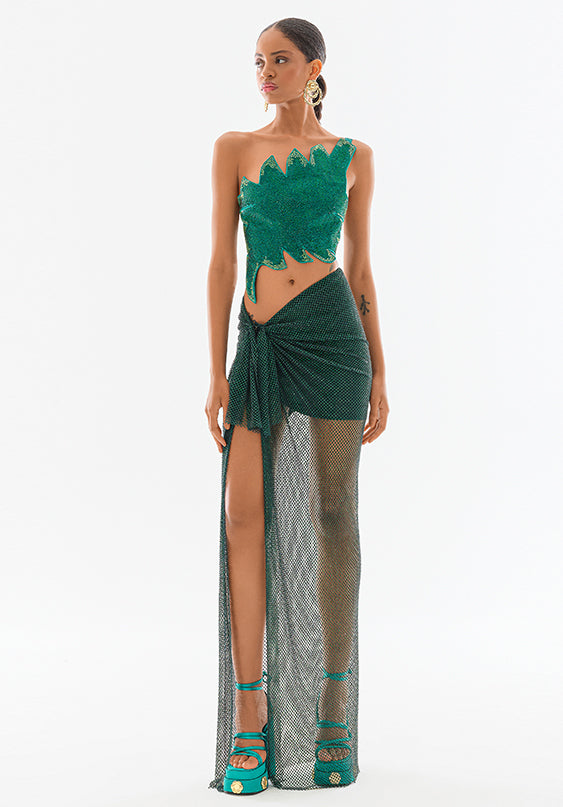 One Sleeve Crystal Embellished Leaf Crop Top – RAISA VANESSA INT