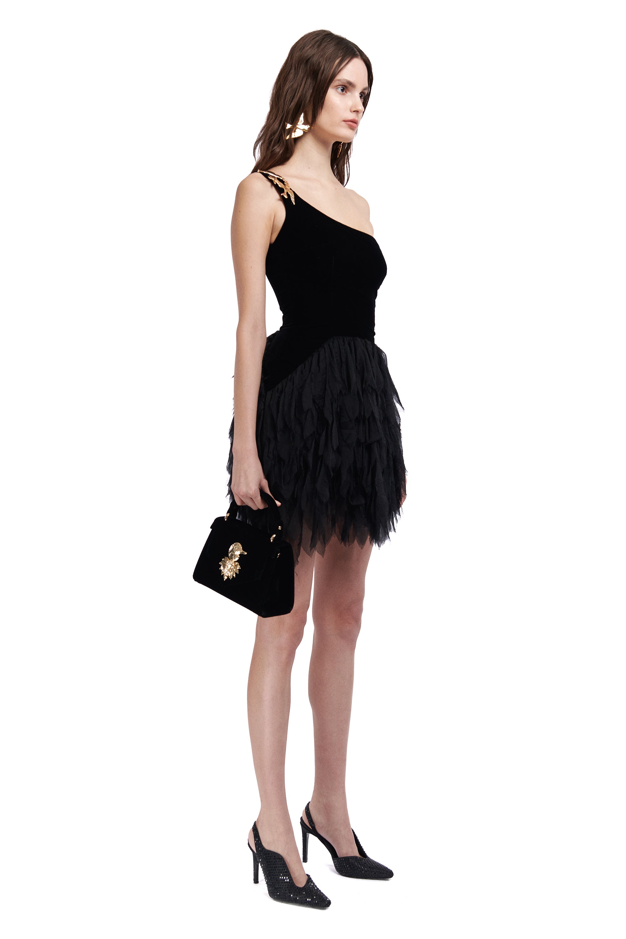One Shouldered Silk Velvet Mini Dress With – RAISA VANESSA INT
