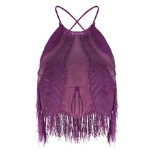 Knit & Suede Halter Neck Top With Fringe Details – RAISA VANESSA INT