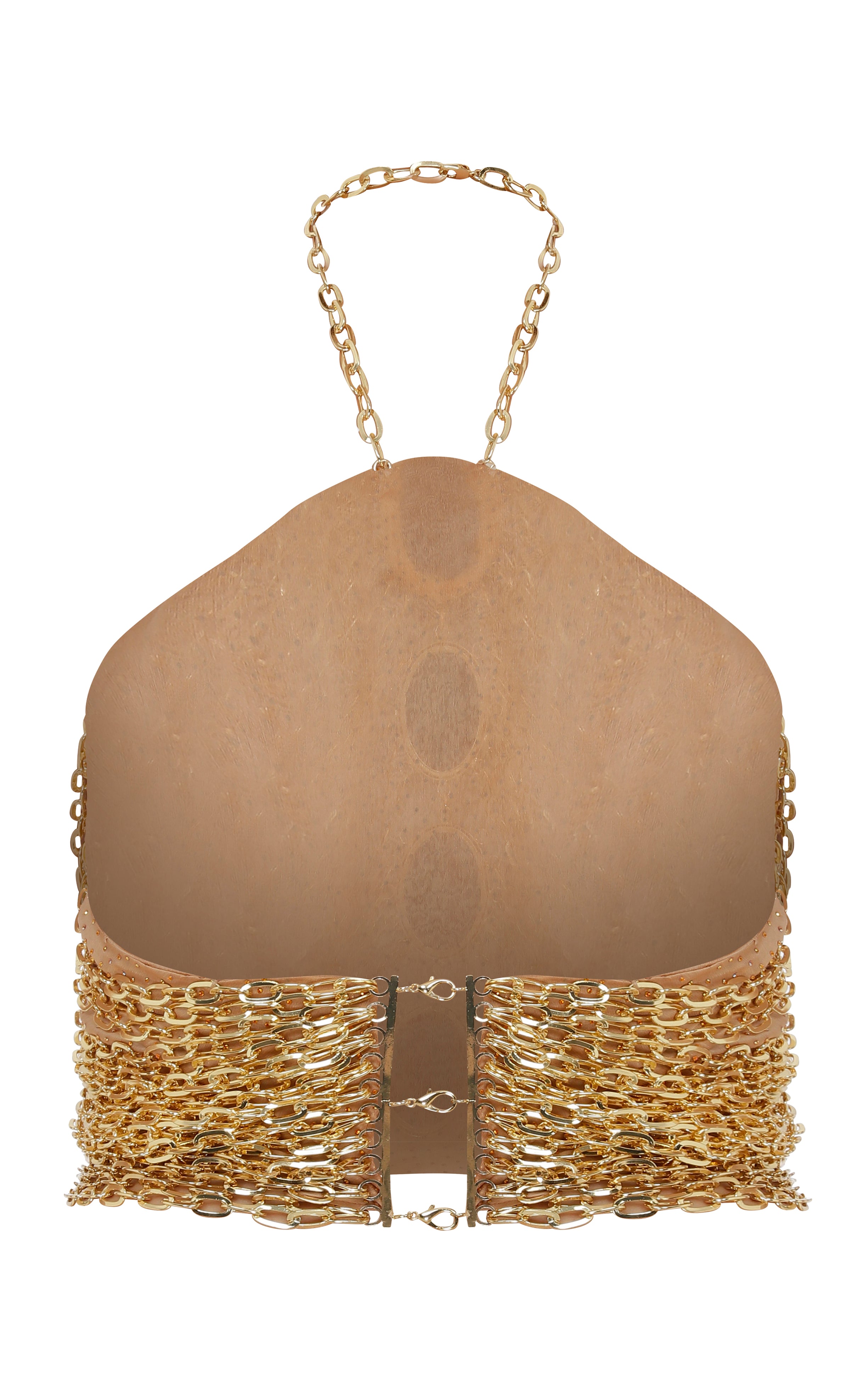 Halter Neck Gold Chain and Rhine Stone Chiffon Backless Crop Top With ...