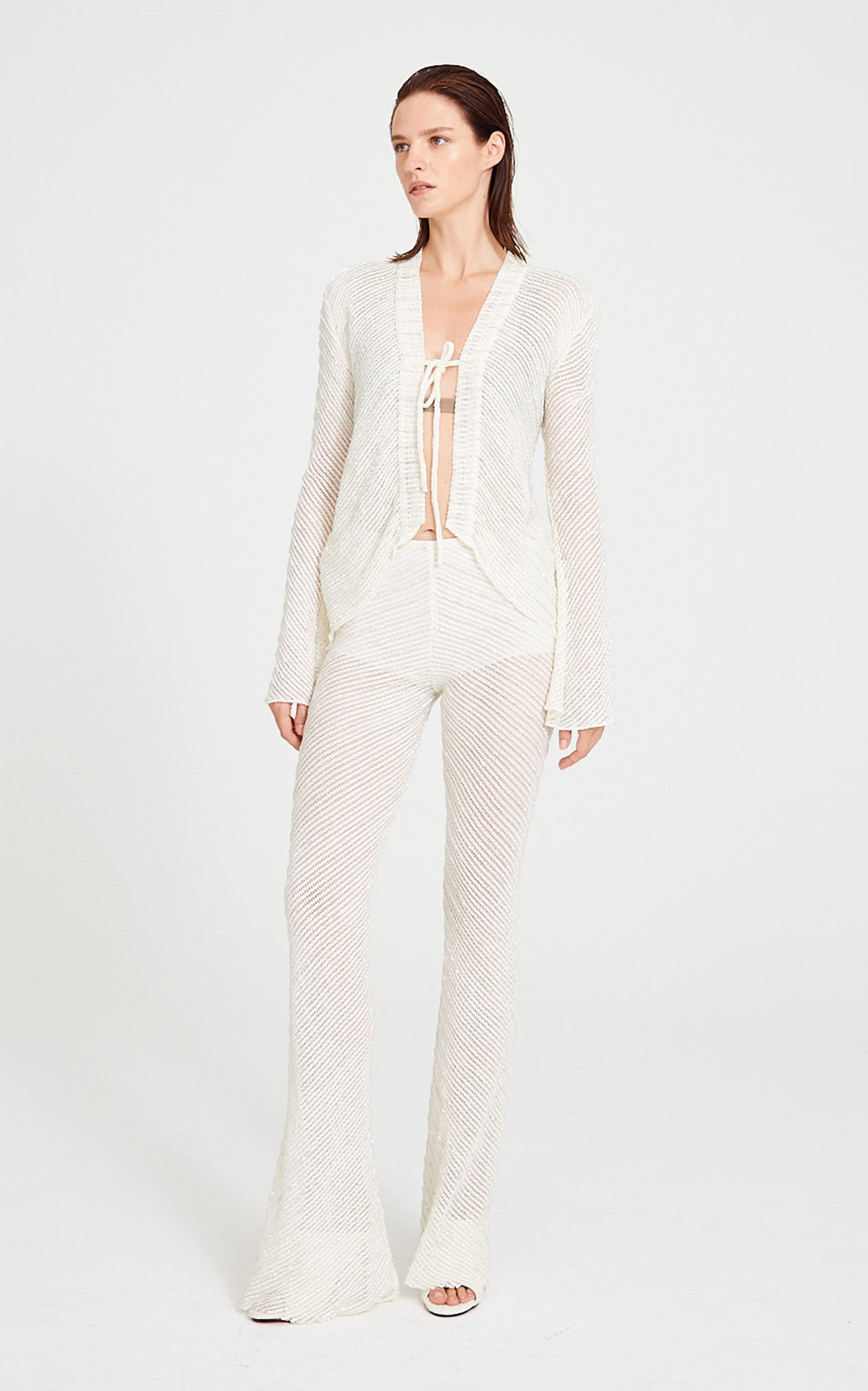 White Crochet Hand Embroidery Pants With See Through Leg Detail – RAISA ...