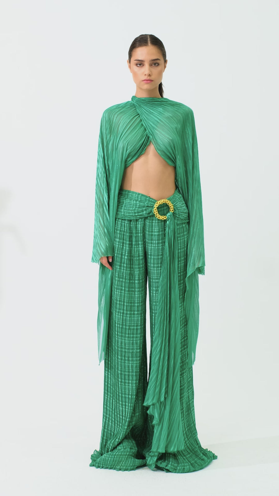 Crushed Chiffon Palazzo Pants with Gold Chain Belt – RAISA VANESSA INT