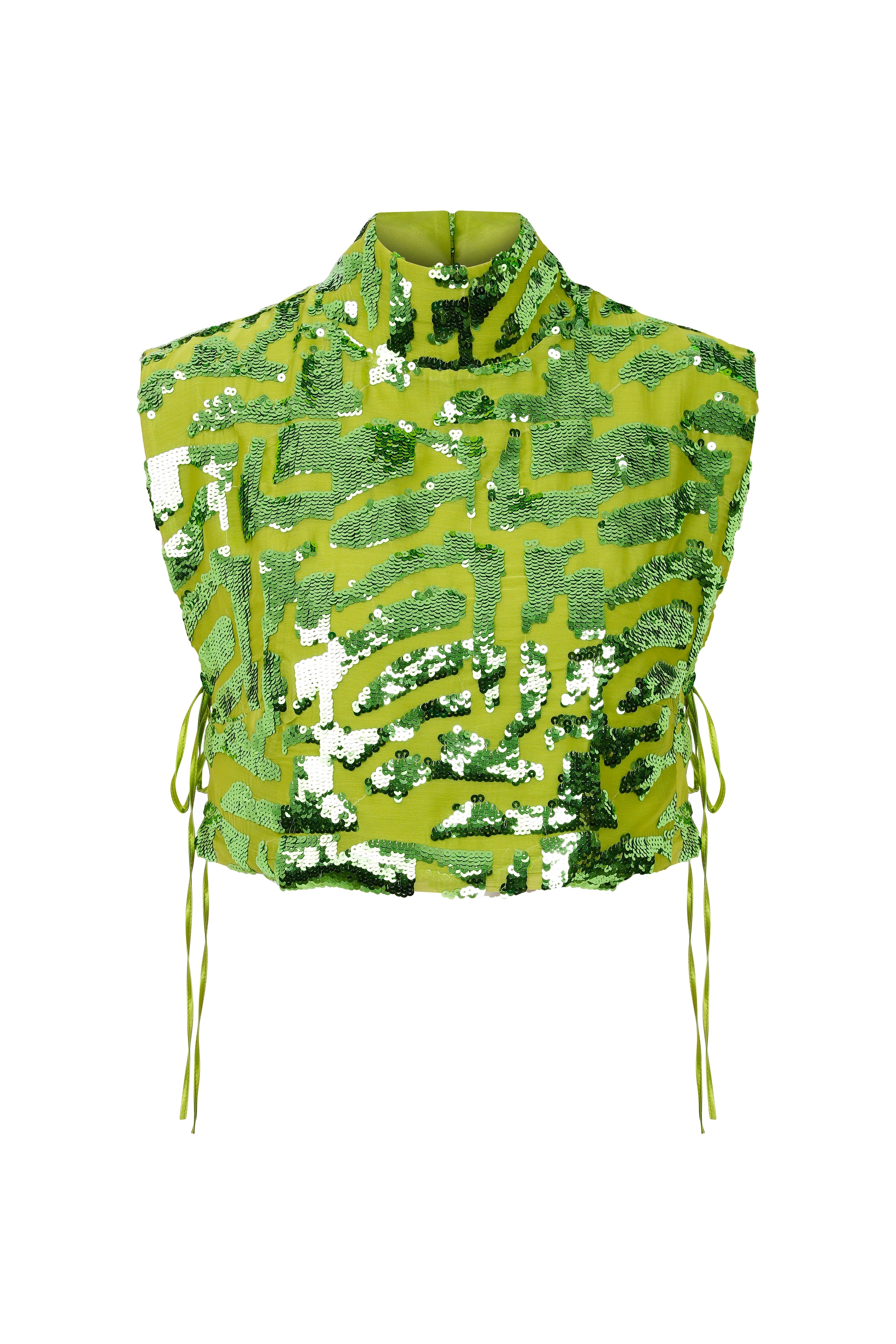 Pistachio Turtle Neck Crop Top with Patterned Sequin Details – RAISA ...