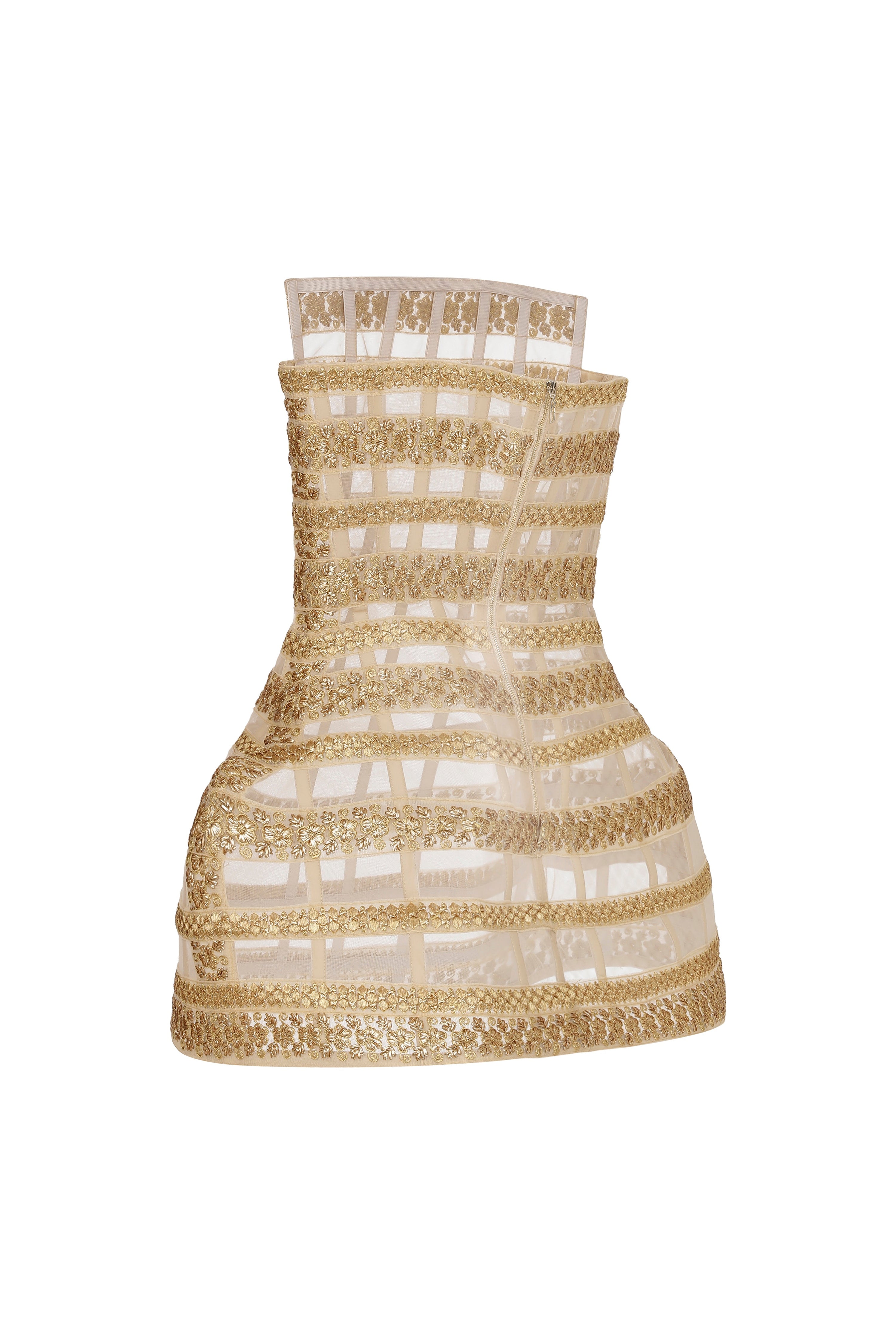 Strapless Tulle Mini Dress with Gold Embroidery Line Details – RAISA ...